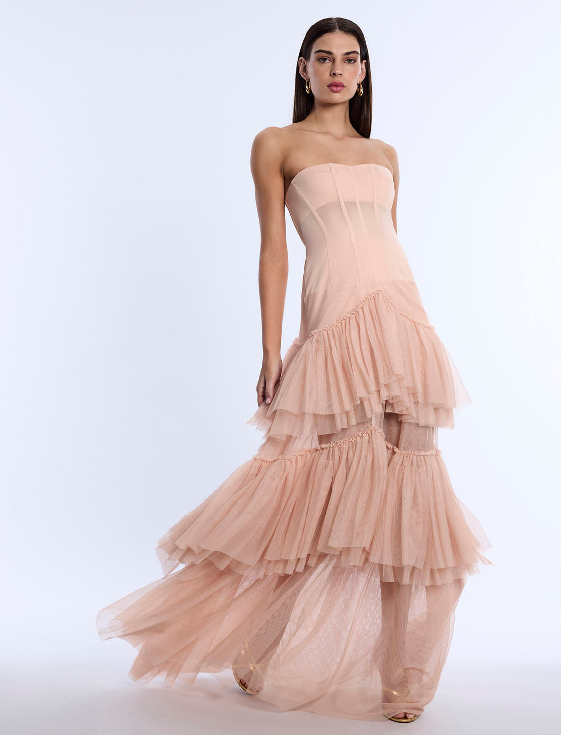 VESTIDO LARGO BUSTIER FALDA ESCALONADA TUL - BCBGMAXAZRIA