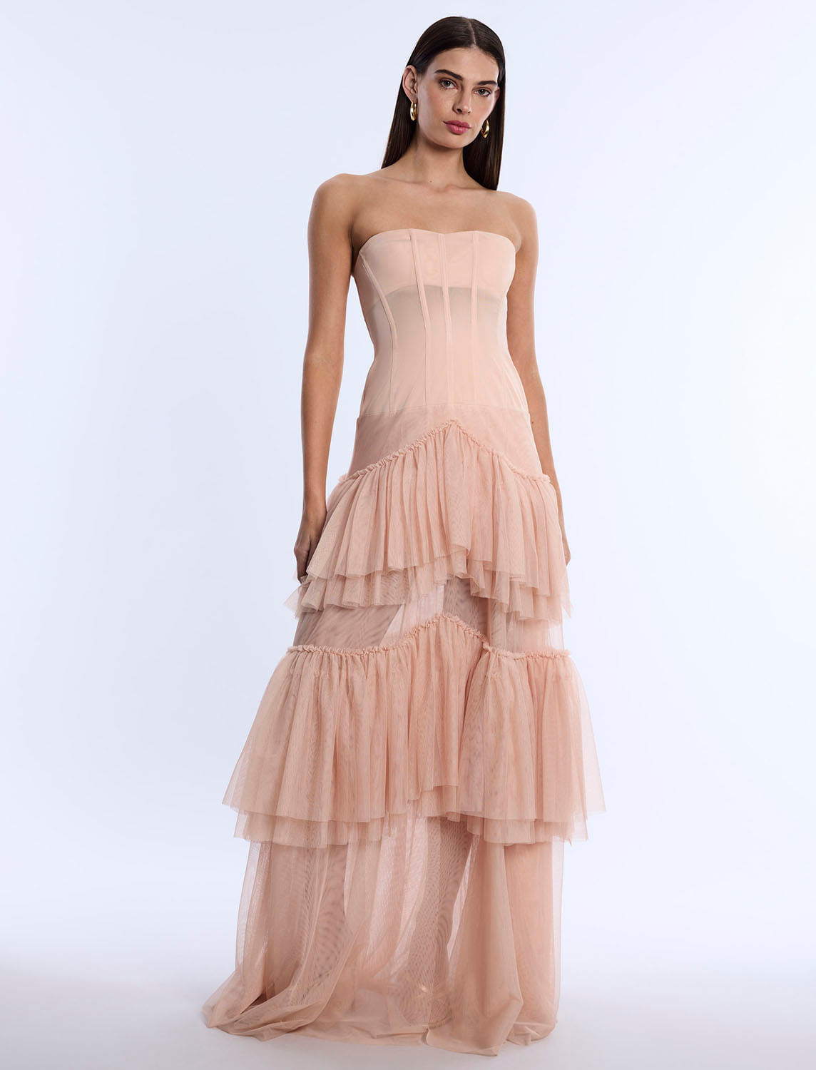 VESTIDO LARGO BUSTIER FALDA ESCALONADA TUL - BCBGMAXAZRIA