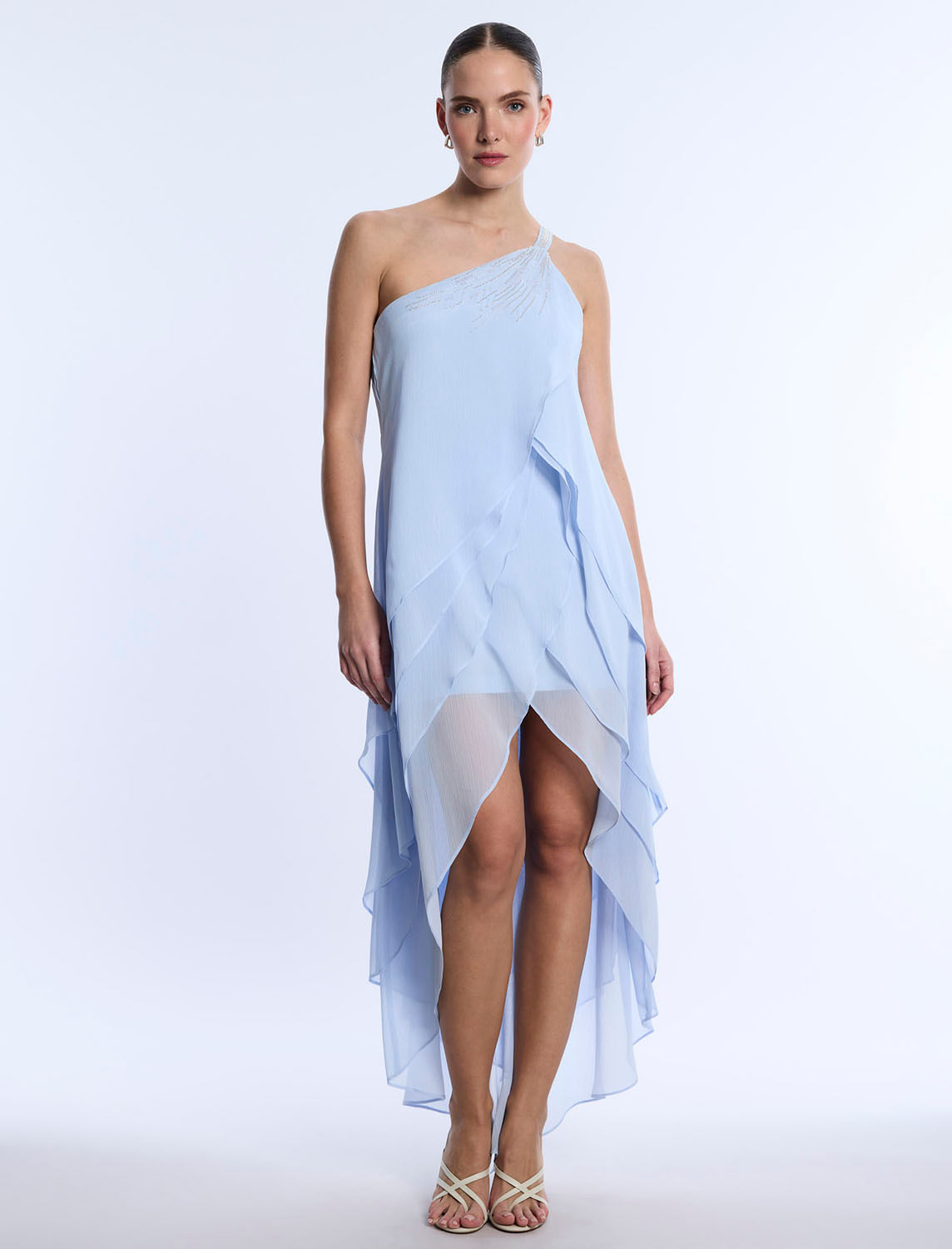 VESTIDO ASIMÉTRICO HIGH AND LOW CHIFFON - BCBGMAXAZRIA