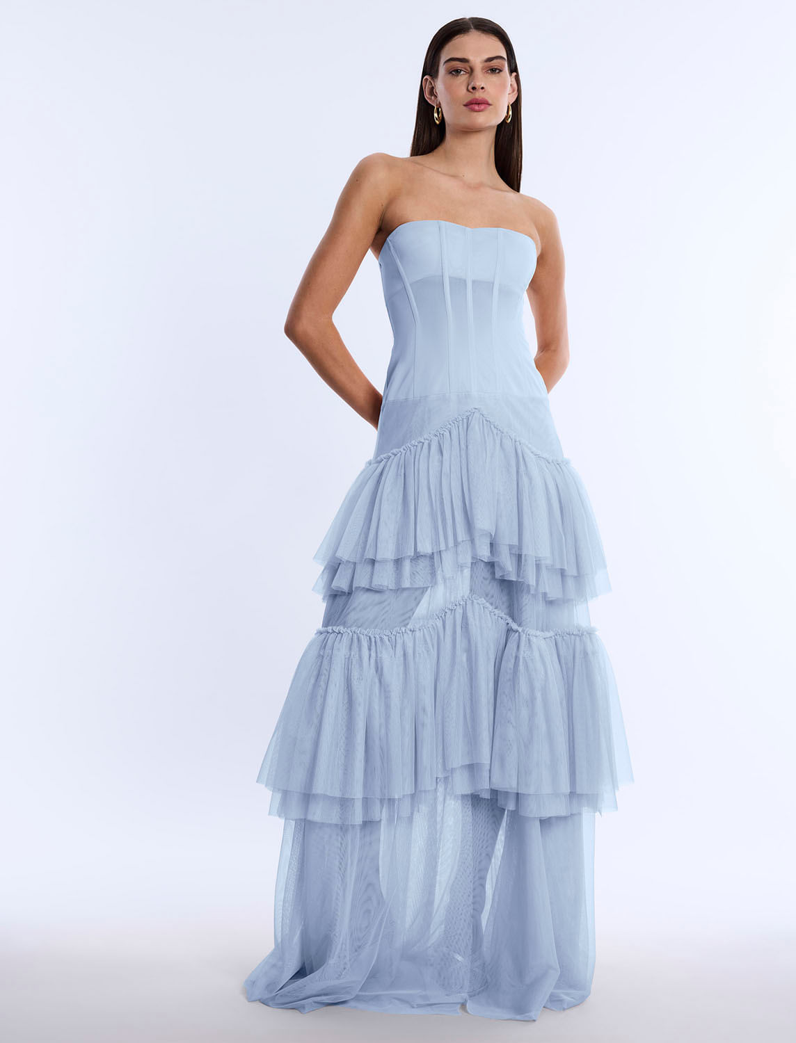VESTIDO LARGO BUSTIER FALDA ESCALONADA TUL - BCBGMAXAZRIA