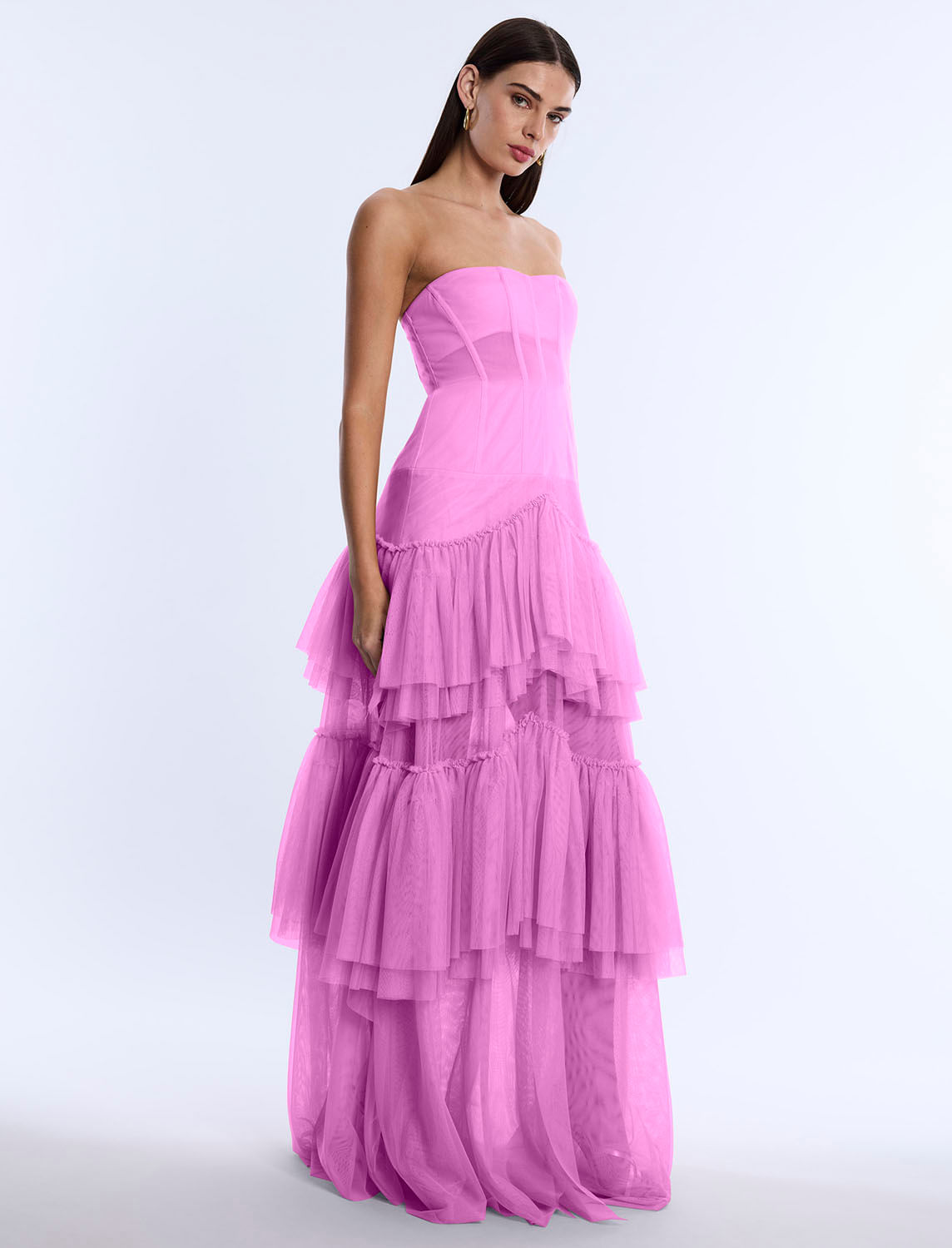VESTIDO LARGO BUSTIER FALDA ESCALONADA TUL - BCBGMAXAZRIA