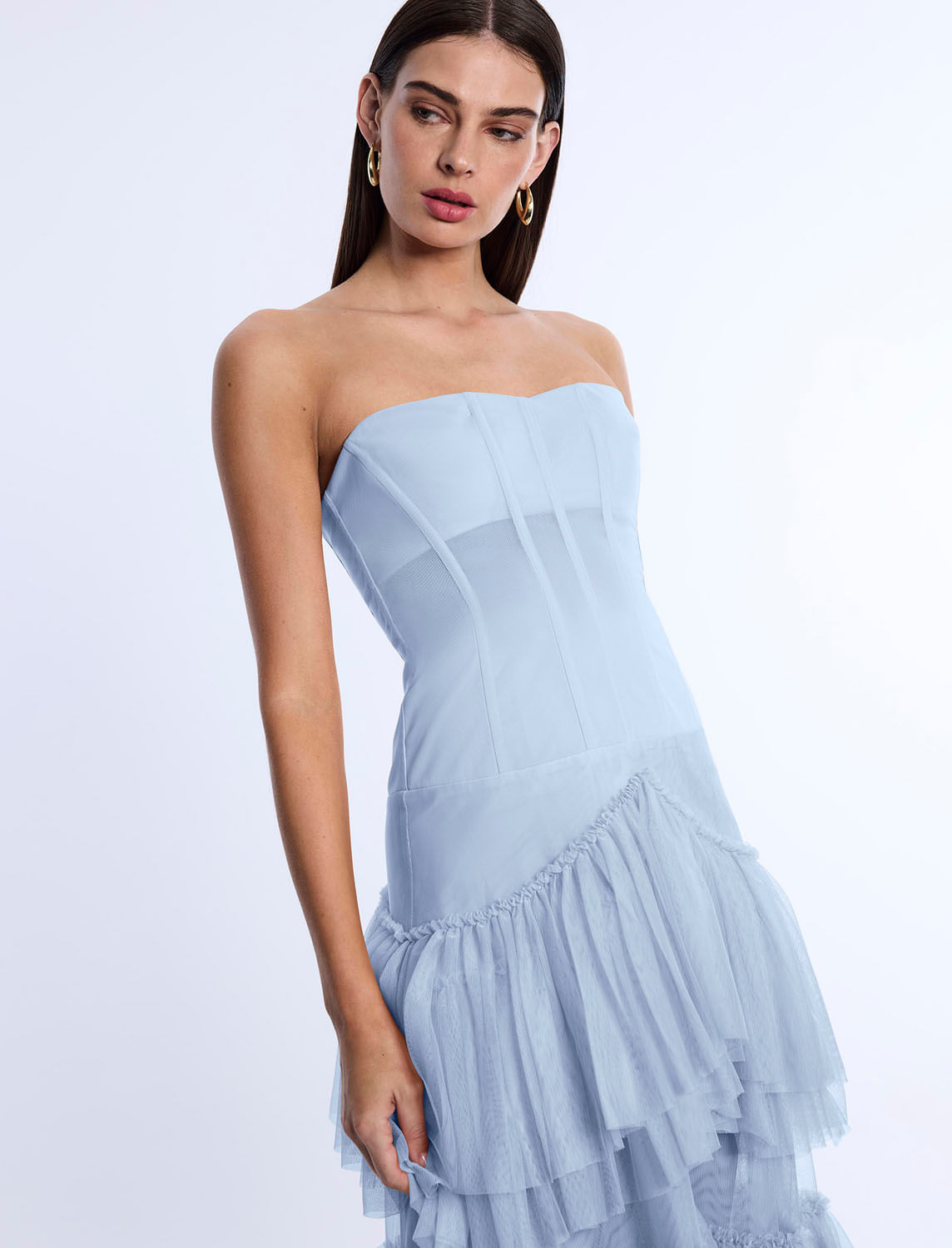 VESTIDO LARGO BUSTIER FALDA ESCALONADA TUL - BCBGMAXAZRIA